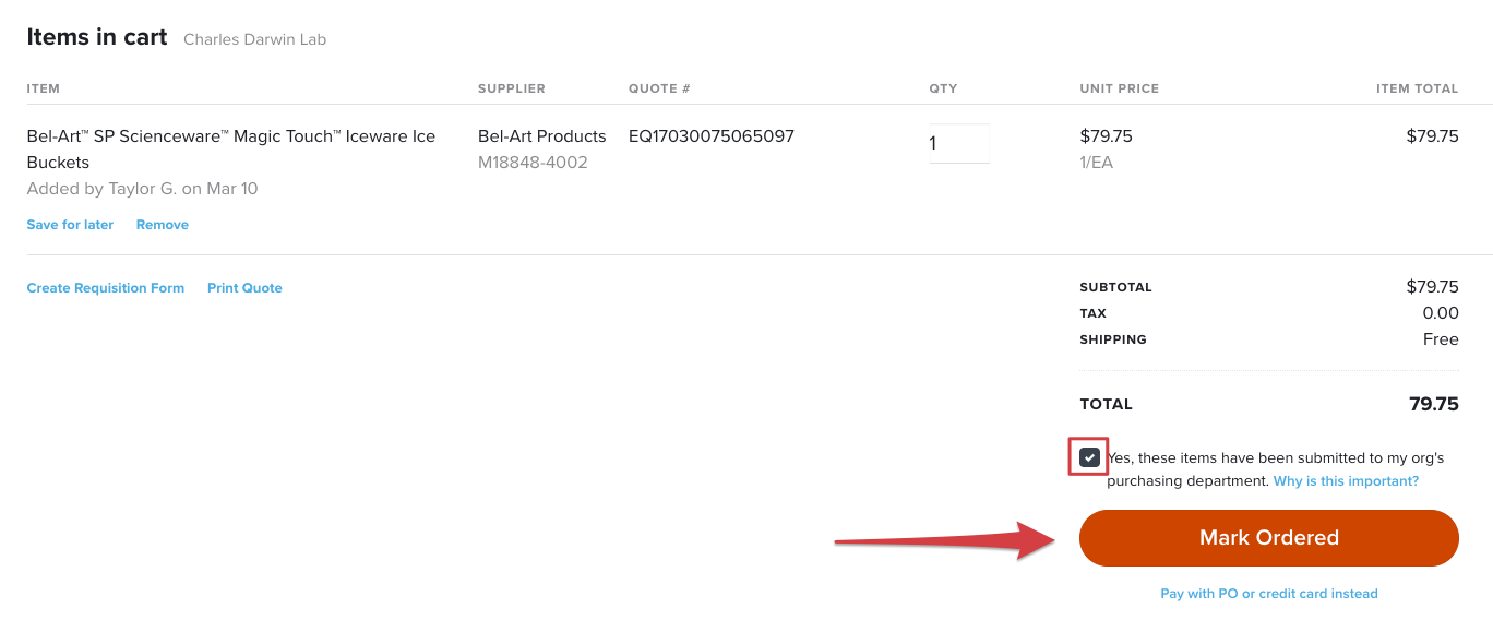 Generate a Requisition/PO Form from the Cart – Quartzy Support