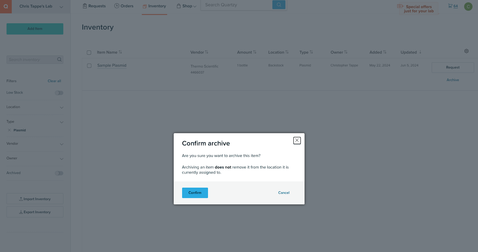 Inventory Archiving – Quartzy Support