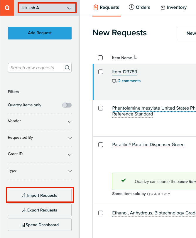 Add new requests in bulk via Excel – Quartzy Support