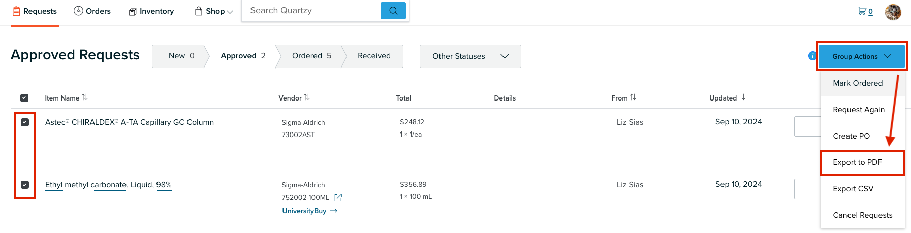 Generate a Requisition Form – Quartzy Support