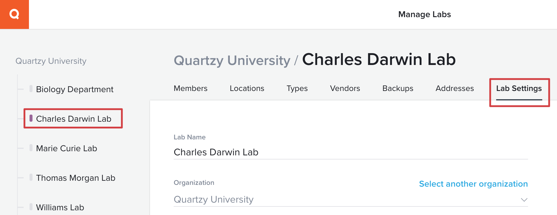 Manage Labs - Lab Settings – Quartzy Support