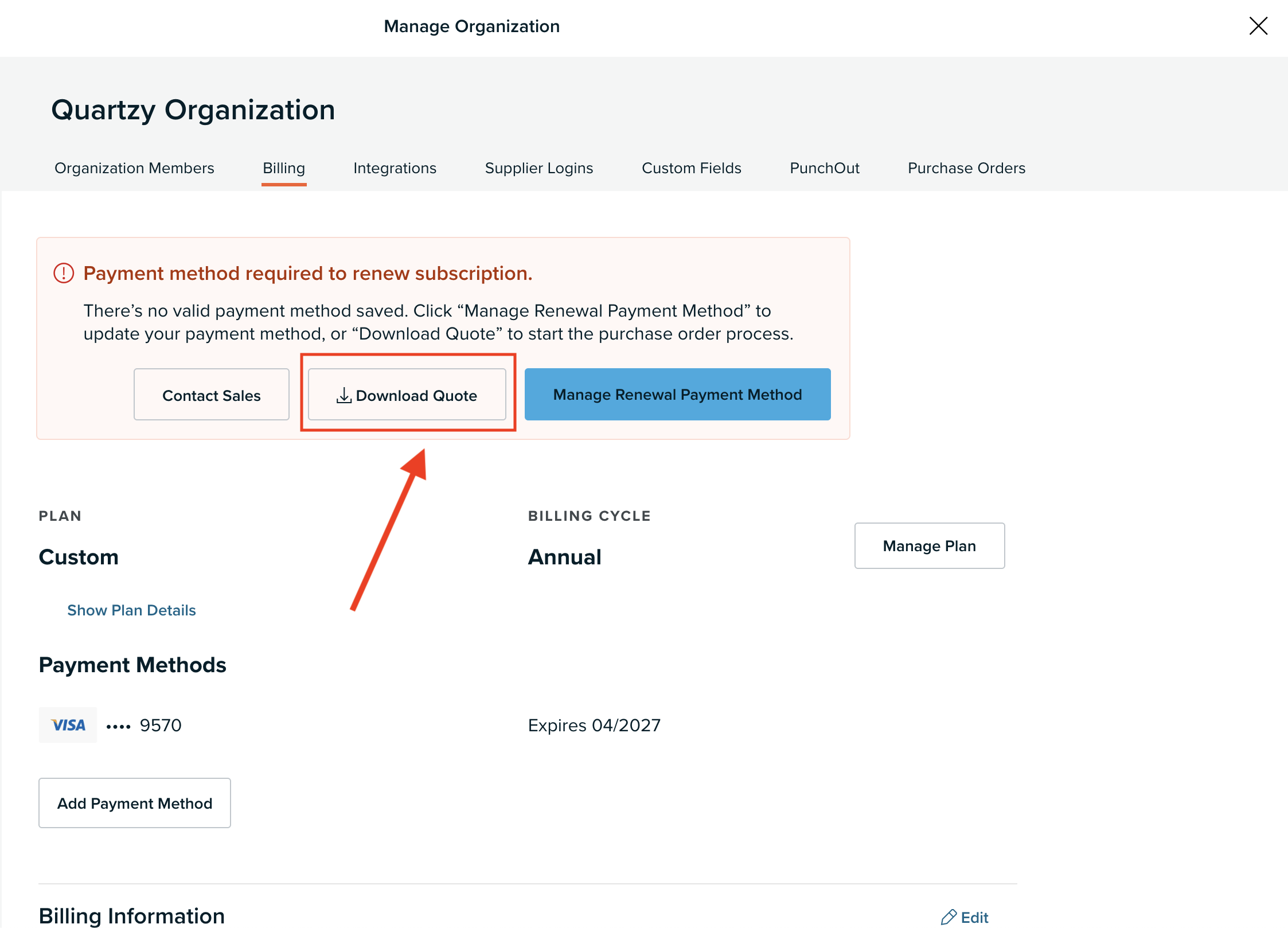 Generate a Quote and Update Payment Information for Your Subscription ...