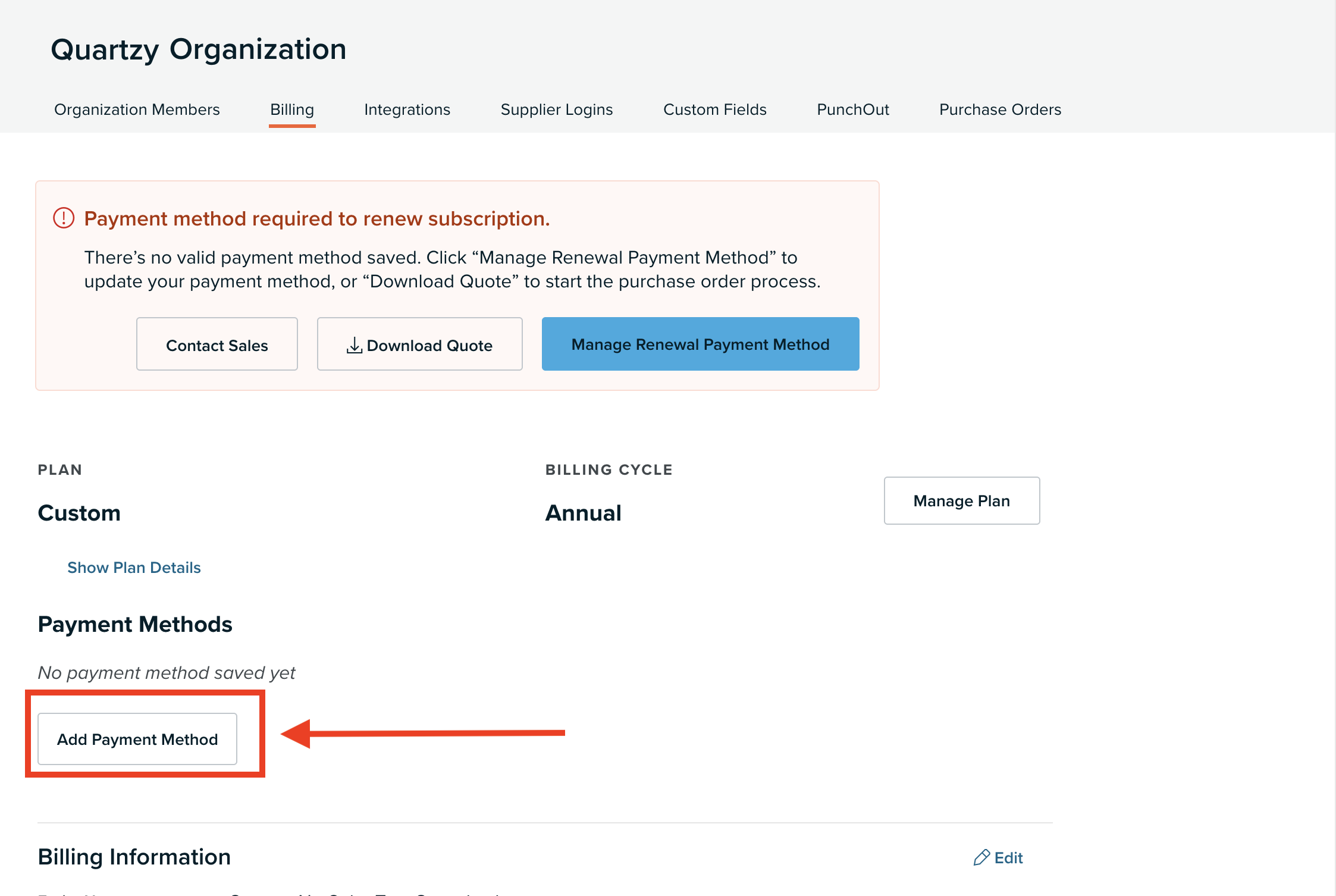 Generate a Quote and Update Payment Information for Your Subscription Renewal – Quartzy Support