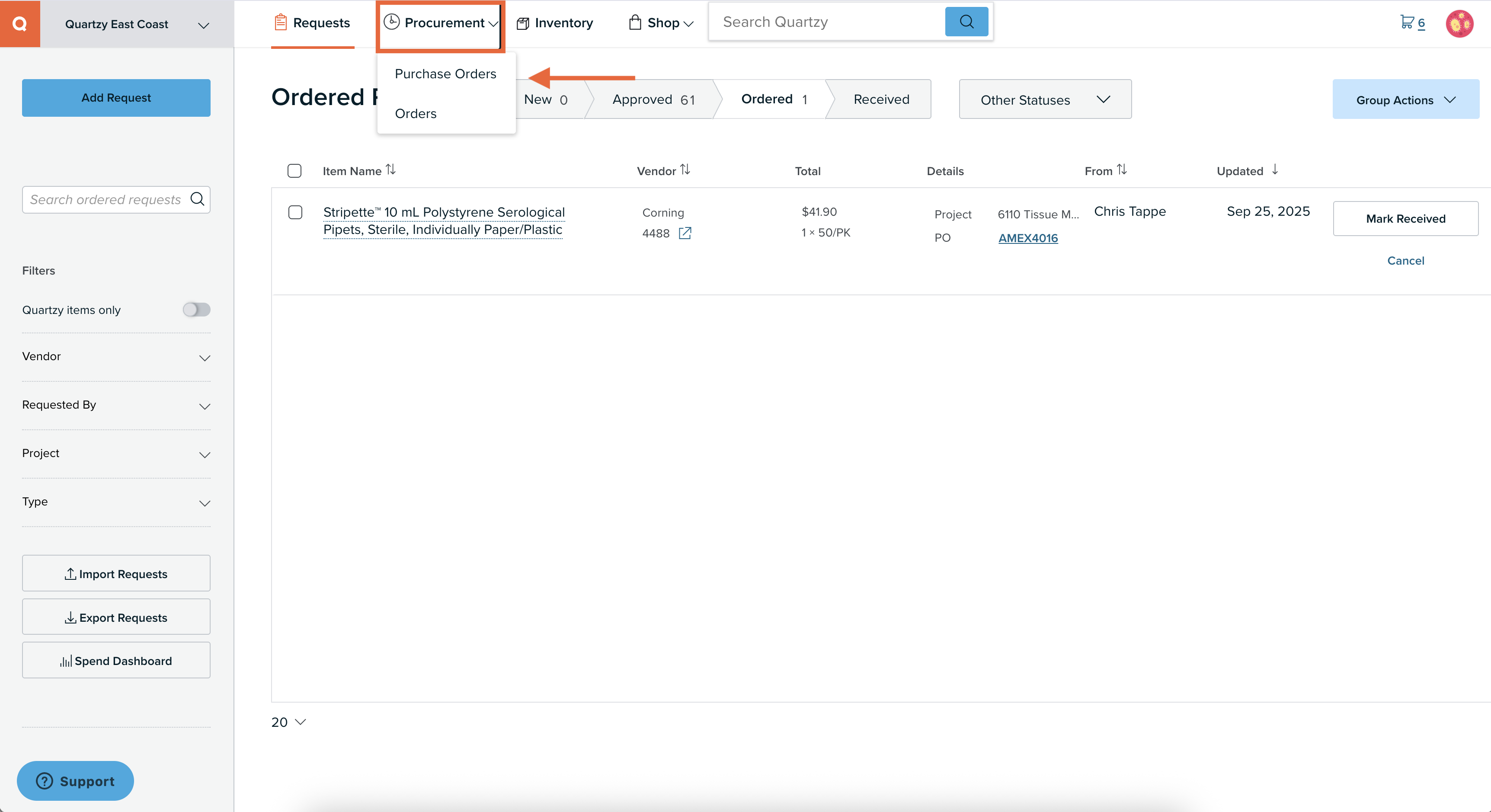 Quartzy Purchase Orders Module – Quartzy Support