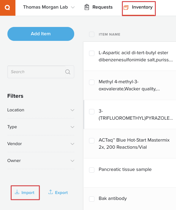 Import an Inventory to Quartzy via Excel – Quartzy Support